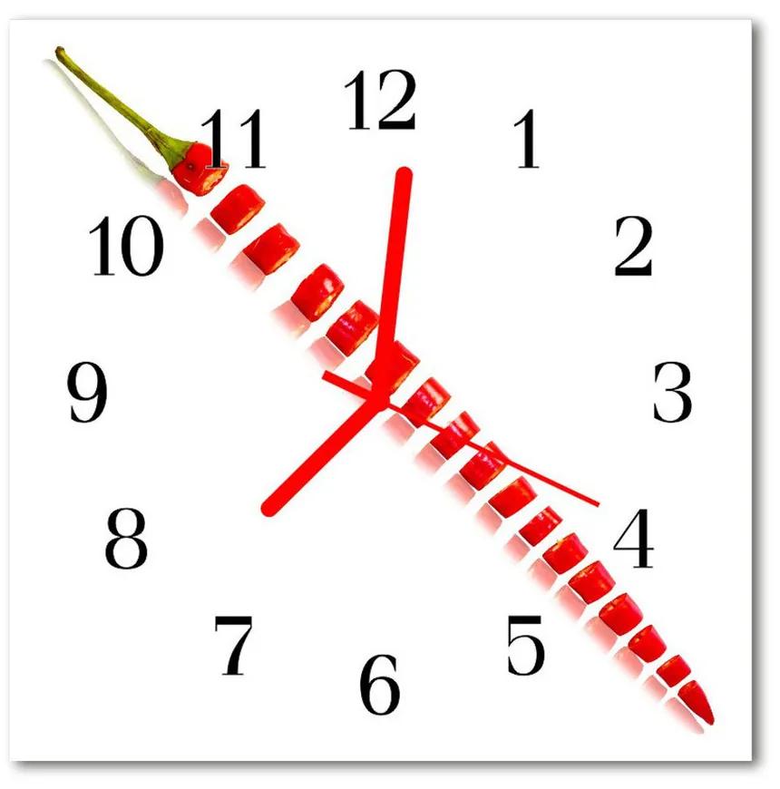 Nástenné skleněné hodiny paprika 30x30 cm