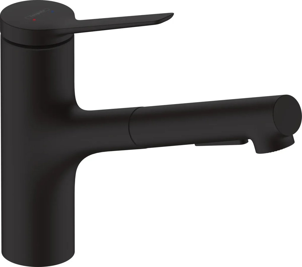 Hansgrohe Zesis M33, páková kuchyňská baterie 150, vytahovací sprška, 2jet, černá matná, HAN-74820670