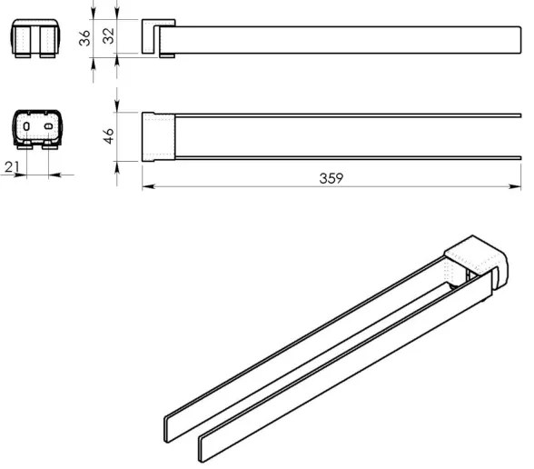 Gedy - Nástěnný věšák na ručníky otočný PIRENEI 36 cm matná černá