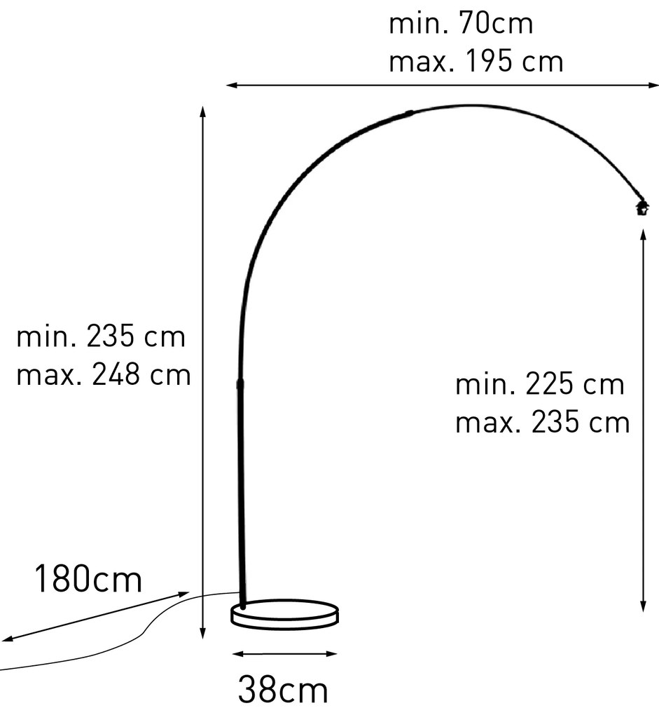 Moderní oblouková lampa černá s bílým nastavitelná bez stínidla - XXL