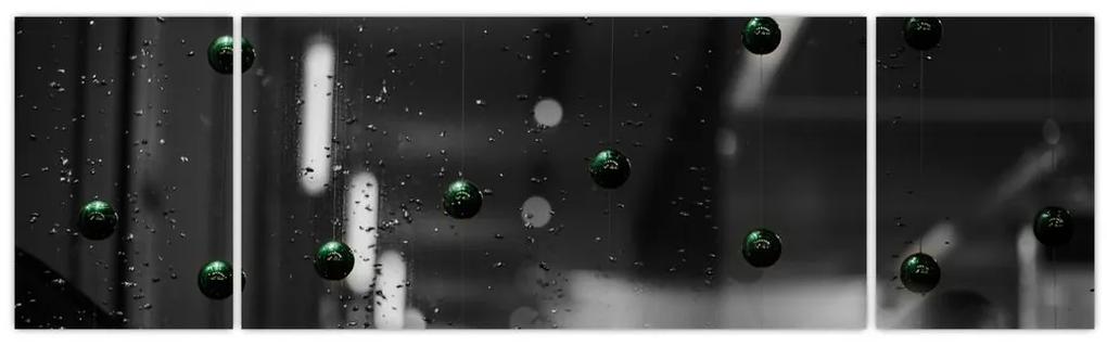 Abstraktní obraz - zelené kuličky (170x50 cm)