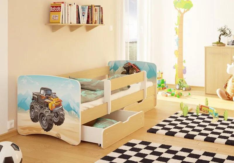 MAXMAX Dětská postel MONSTER TRUCK funny 180x80 cm - se šuplíkem