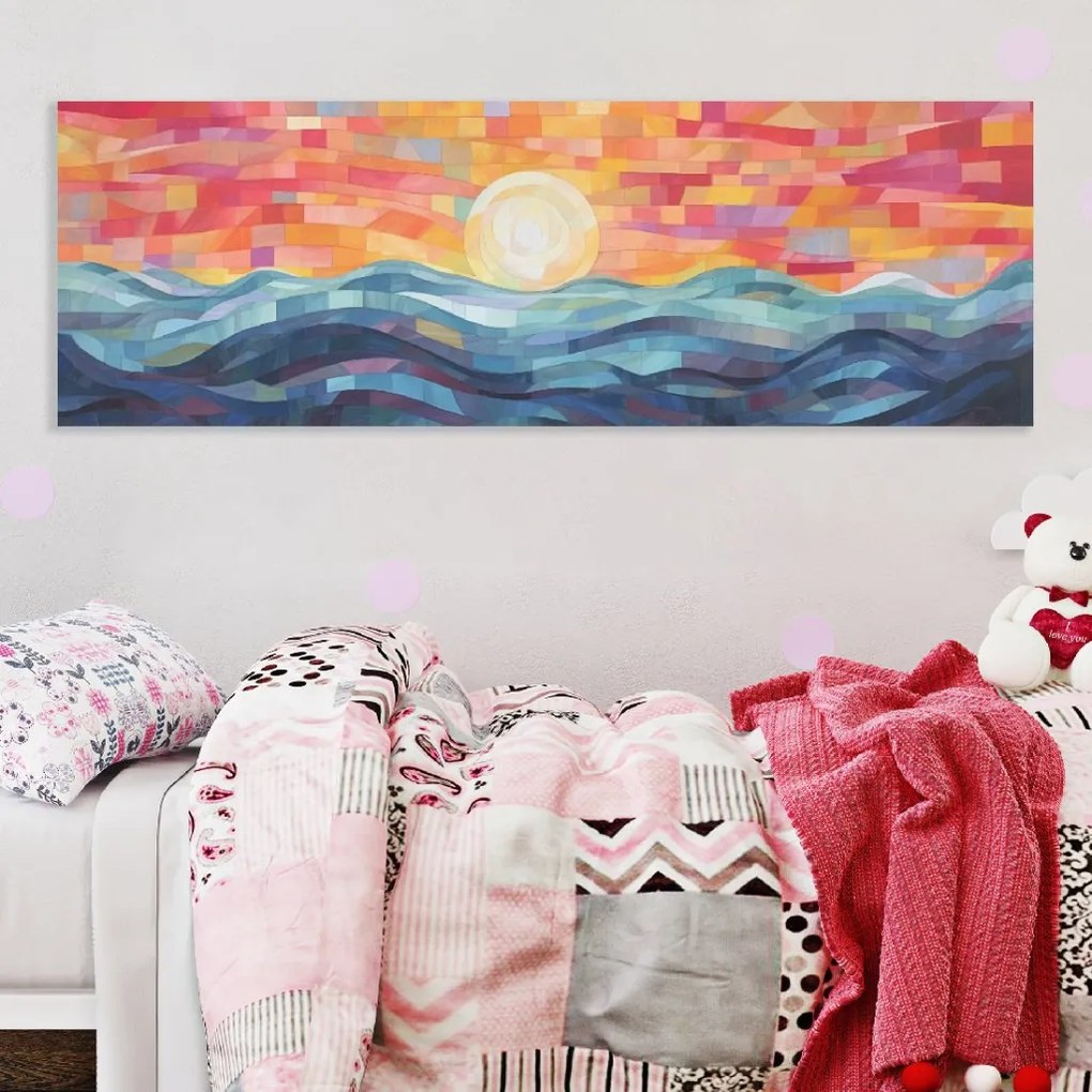 Obraz na plátně - Abstraktní západ slunce nad mořem FeelHappy.cz Velikost obrazu (šířka x výška): 150 x 50 cm