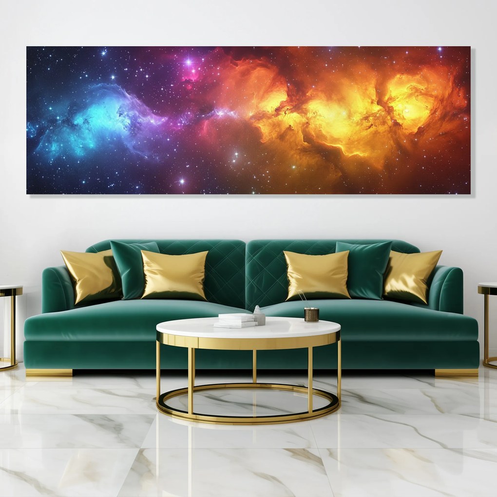 Obraz na plátně - Barevná galaxie Spectre s hvězdami FeelHappy.cz Velikost obrazu: 90 x 30 cm