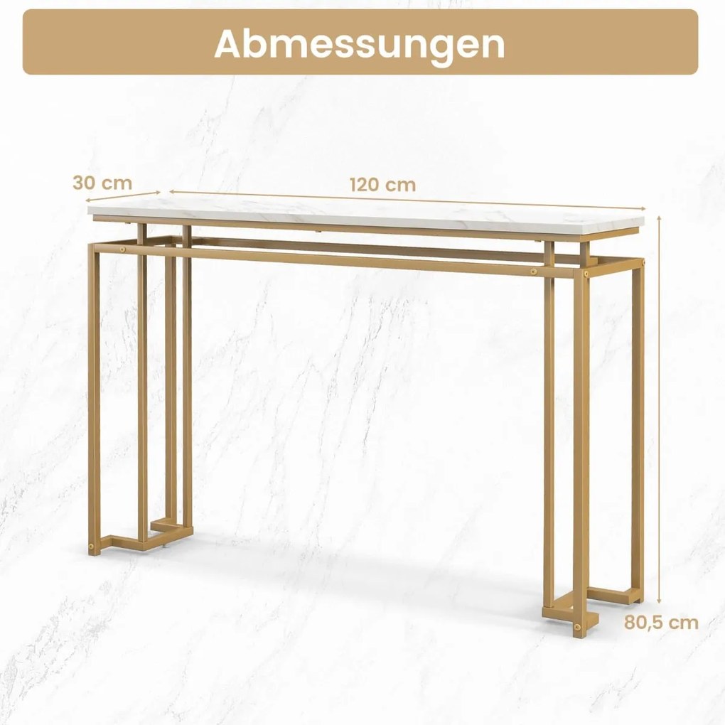Costway 120 cm konzolový stůl s deskou z umělého mramoru a geometrickým kovovým