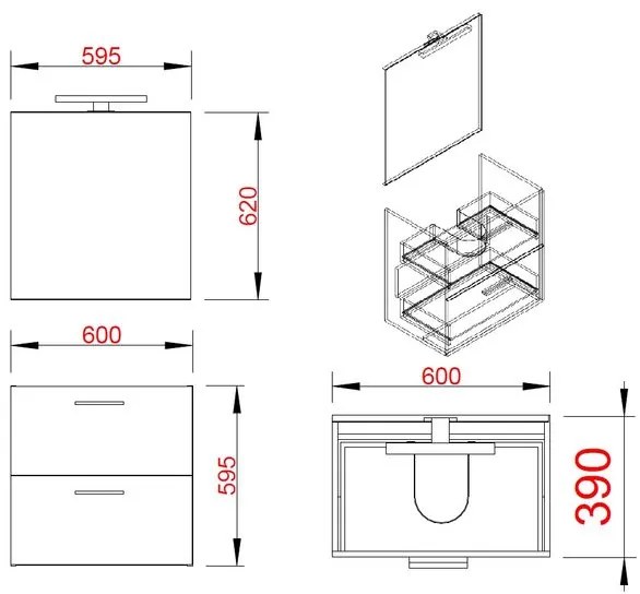 EBS Tami Skříňka s umyvadlem 60 cm, zrcadlem a osvětlením, světlý ořech select