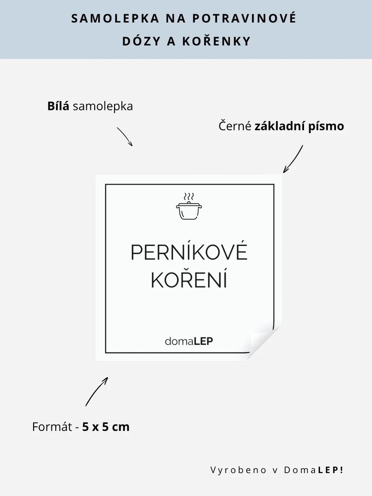 Samolepka na kořenky PERNÍKOVÉ KOŘENÍ bílá 5 × 5 cm základní písmo