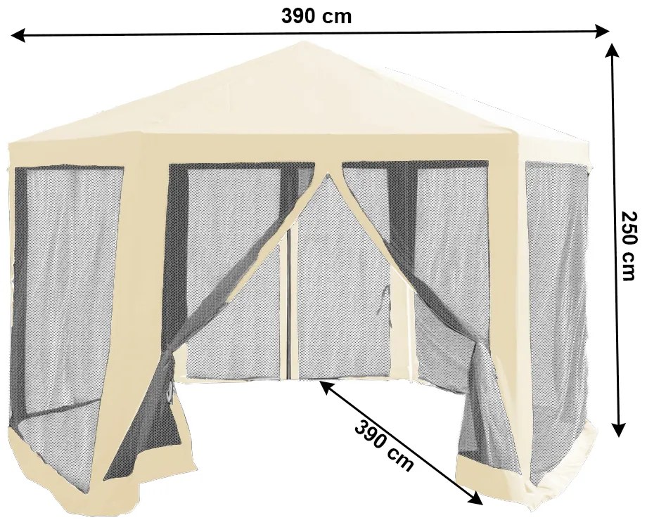 Kondela Stanový altán do zahrady, 3,9x2,5x3,9m, béžová / černá, RINGE TYP 2 + 6 bočních stran