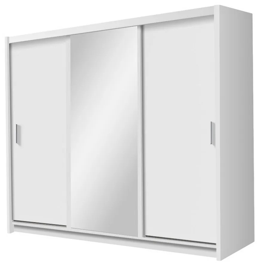 Šatní skříň se zrcadlem a posuvnými dveřmi v bílé barvě KN198