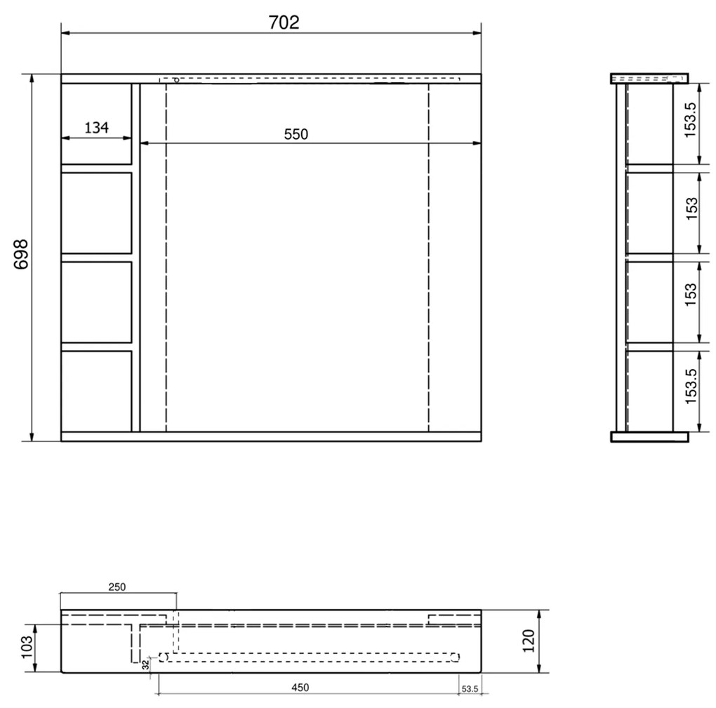 Aqualine Aqualine, KORIN STRIP zrcadlo s LED osvětlením a poličkami 70x70x12cm, KO360S