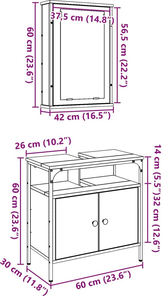 Sada koupelnového nábytku 2 ks Hnědá 60 x 30 x 60 cm 3332524