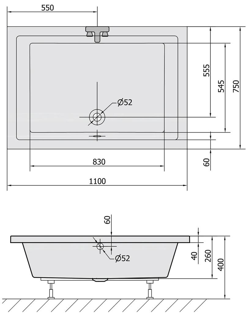 Polysan DEEP hluboká sprchová vanička s konstrukcí, obdélník 110x75x26cm, bílá - 72884