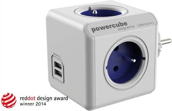 Powercube Original USB, 4x zásuvka, 2x USB bílá/modrá