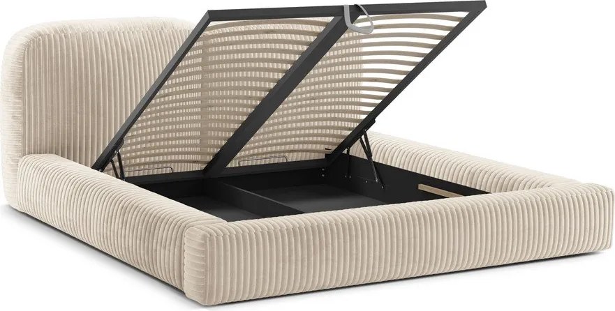 Béžová čalouněná dvoulůžková postel s úložným prostorem s roštem 180x200 cm Martina – Micadoni