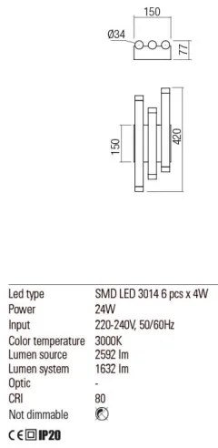Redo 01-2036 - LED Nástěnné svítidlo MADISON 6xLED/4W/230V zlatá