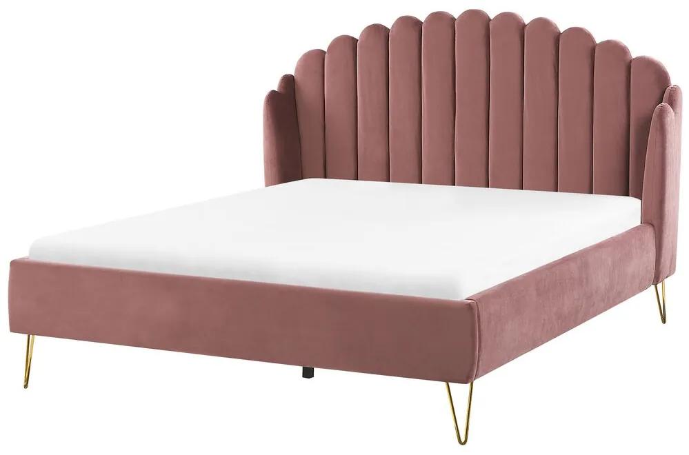 Sametová postel 160 x 200 cm růžová AMBILLOU Beliani