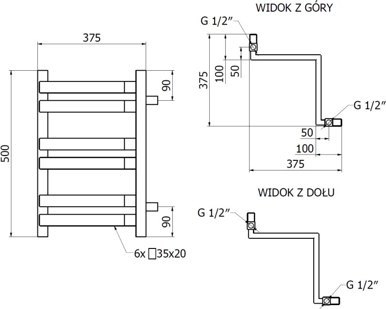 Mexen Loop, koupelnový radiátor 500 x 375 mm, 253 W, bílá, W129-0500-350-00-20