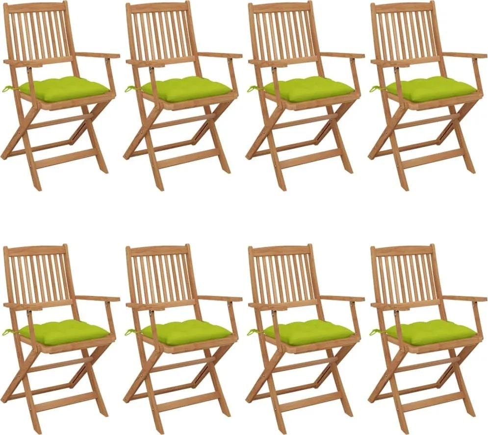 vidaXL Skládací zahradní židle s poduškami 8 ks masivní akácie [3074985] Barva: Jasně zelená