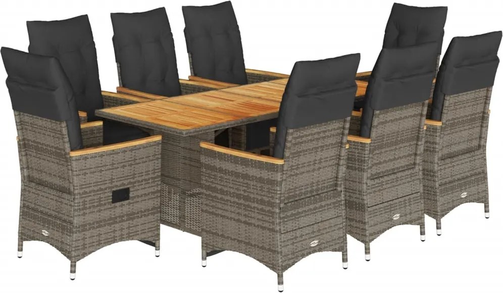 9dílný zahradní bistro set s poduškami šedý polyratan 3276974