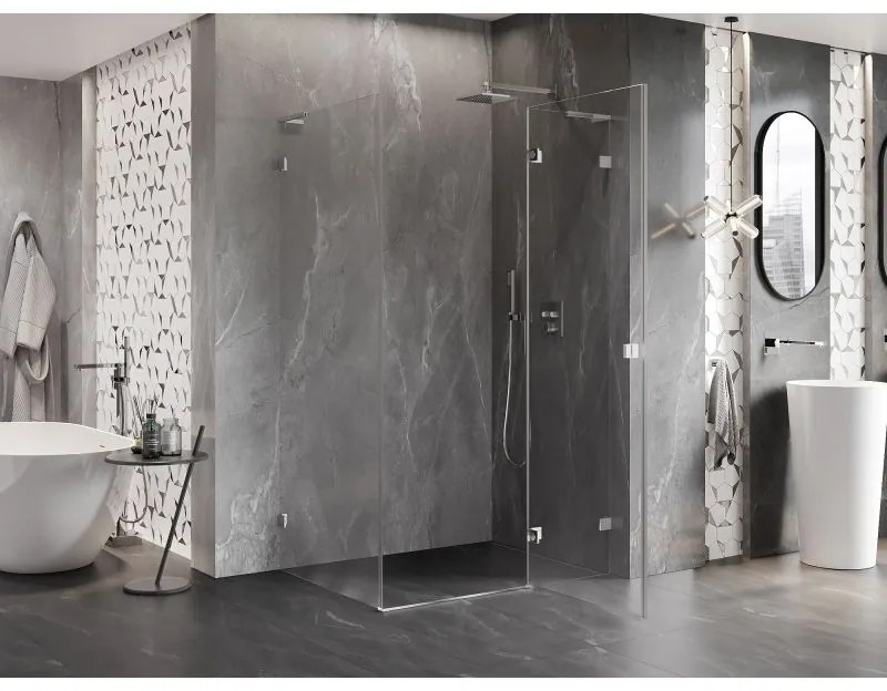 Mexen Lunar, L pravý výklopný sprchový kout 85 x 70 cm, 8mm čiré sklo, chromový profil, 834L-085-070-01-00-P