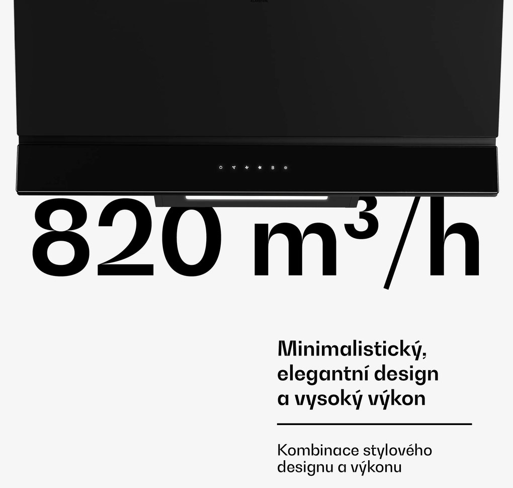 Klarstein Velaire digestoř, Elegantní, minimalistická, výkonná, Energetická třída A++, 820 m³/h, 90 cm