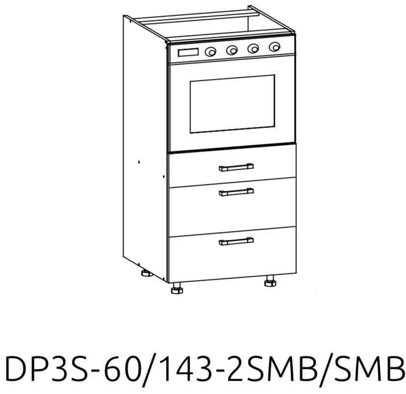 DPS3-60/143-2SMB dolní skříňka pro vestavné spotřebiče kuchyně Edan Barva korpusu skříněk: Bílá alpská, Zvolte barvu dvířek: Černá mat
