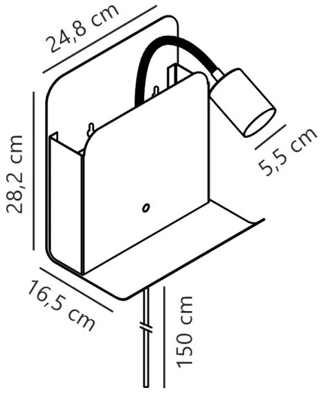 Nordlux - Nástěnné svítidlo s poličkou a USB ROOMI 1xGU10/8W/230V černá