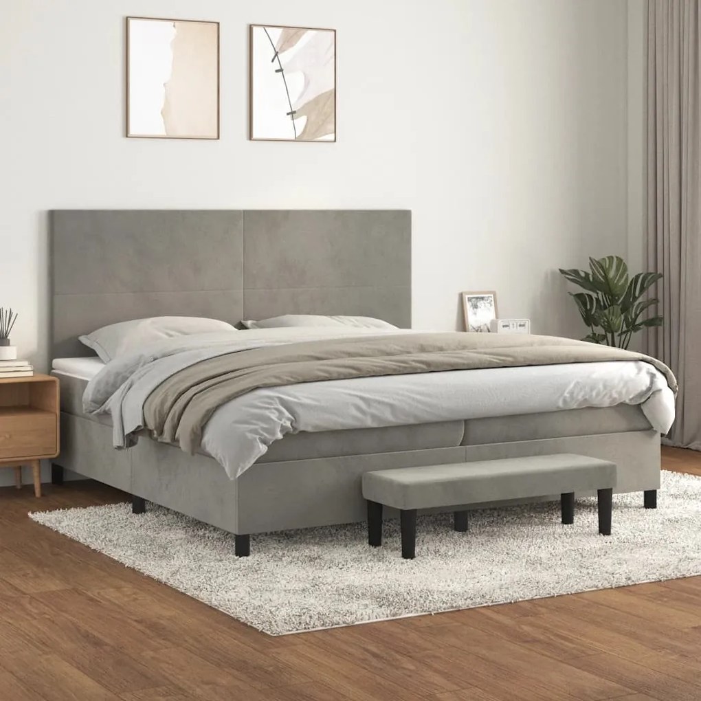 Box spring postel s matrací světle šedá 200x200 cm samet,  3137743