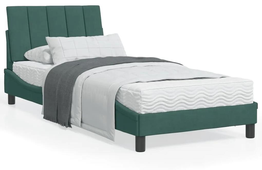 vidaXL Rám postele s čelem tmavě zelený 90x200 cm samet