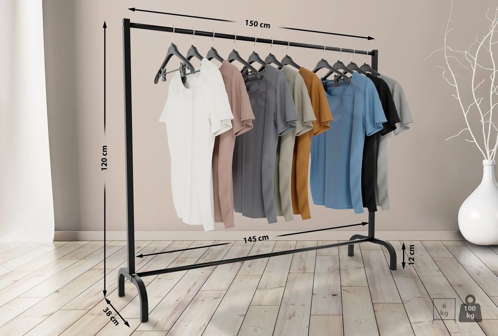 Stojan na oblečení Lara 150x38x120 – černá