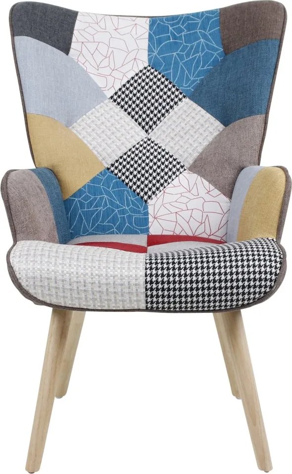 Relaxační křeslo ušák BETTY — masiv, látka, patchwork