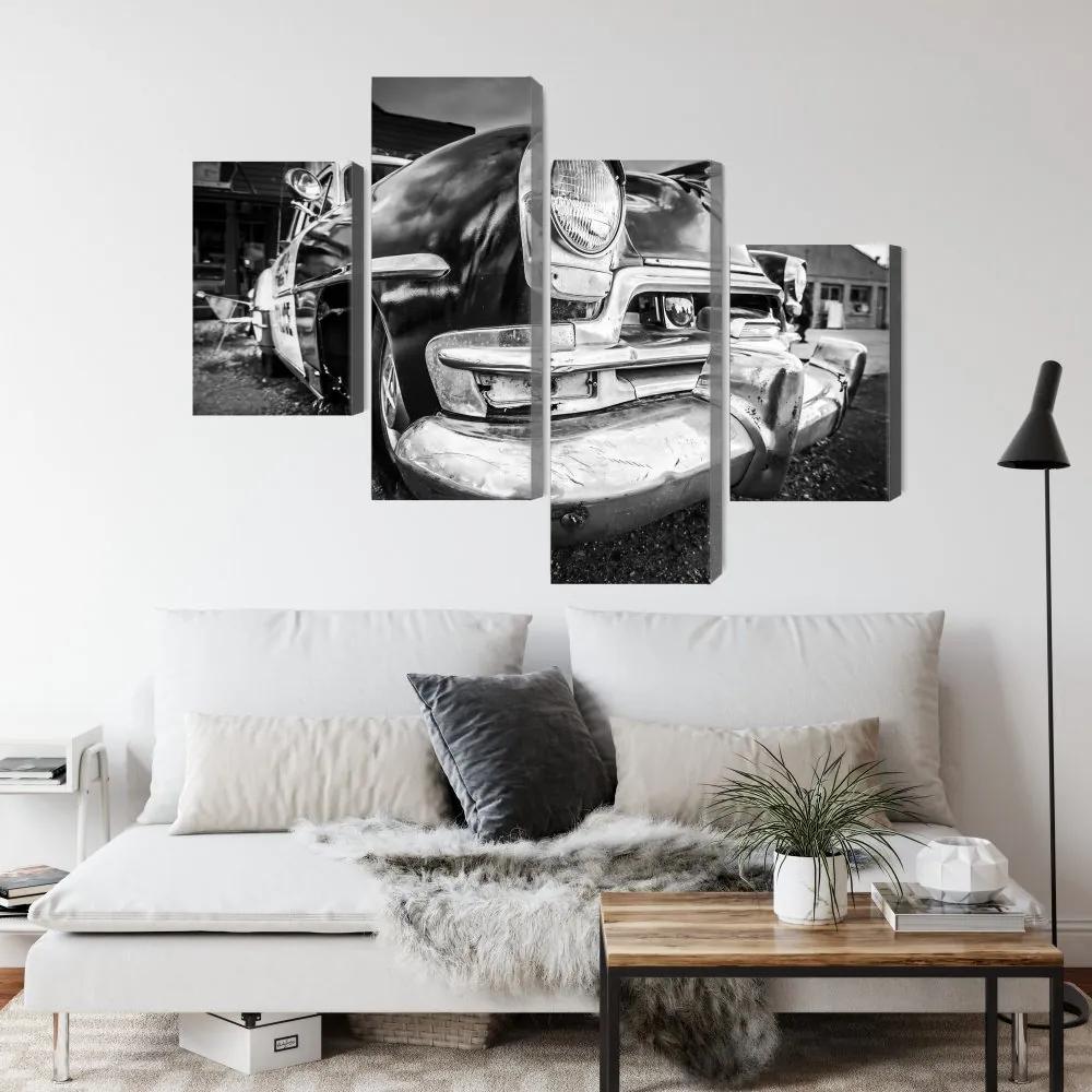 Vícedílný obraz Černobílé Americké Retro Auto Nedostatek Nedostatek Plátno Canvas 240x150