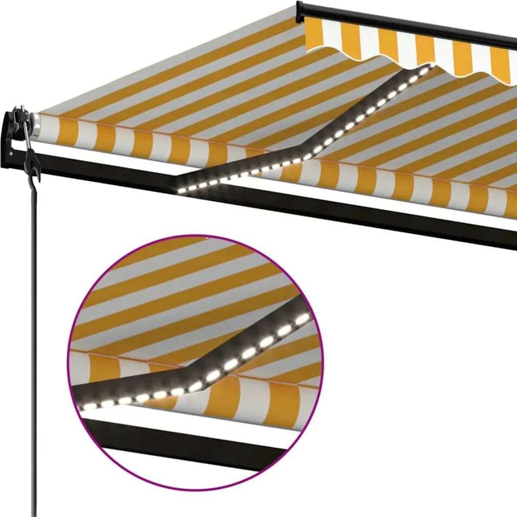 Automatická markýza LED a senzor větru 500 x 350 cm žlutá/bílá 3069233