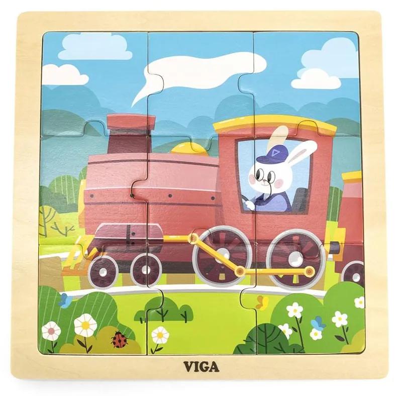 Dřevěné puzzle pro nejmenší Viga 9 ks Vlak Barva: multicolor