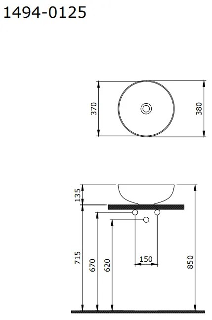 BOCCHI Round - Umyvadlo na desku ø380 mm, bez přepadu, bílá lesklá