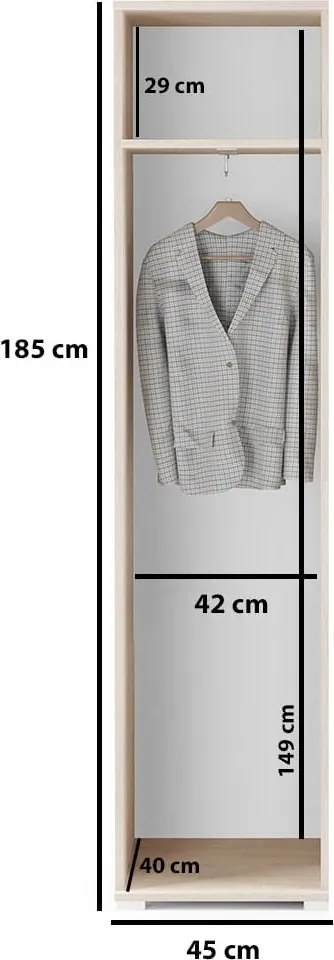 Eka Šatní skříň Trinity 45 cm, Sonoma/Bílá, bez zrcadla