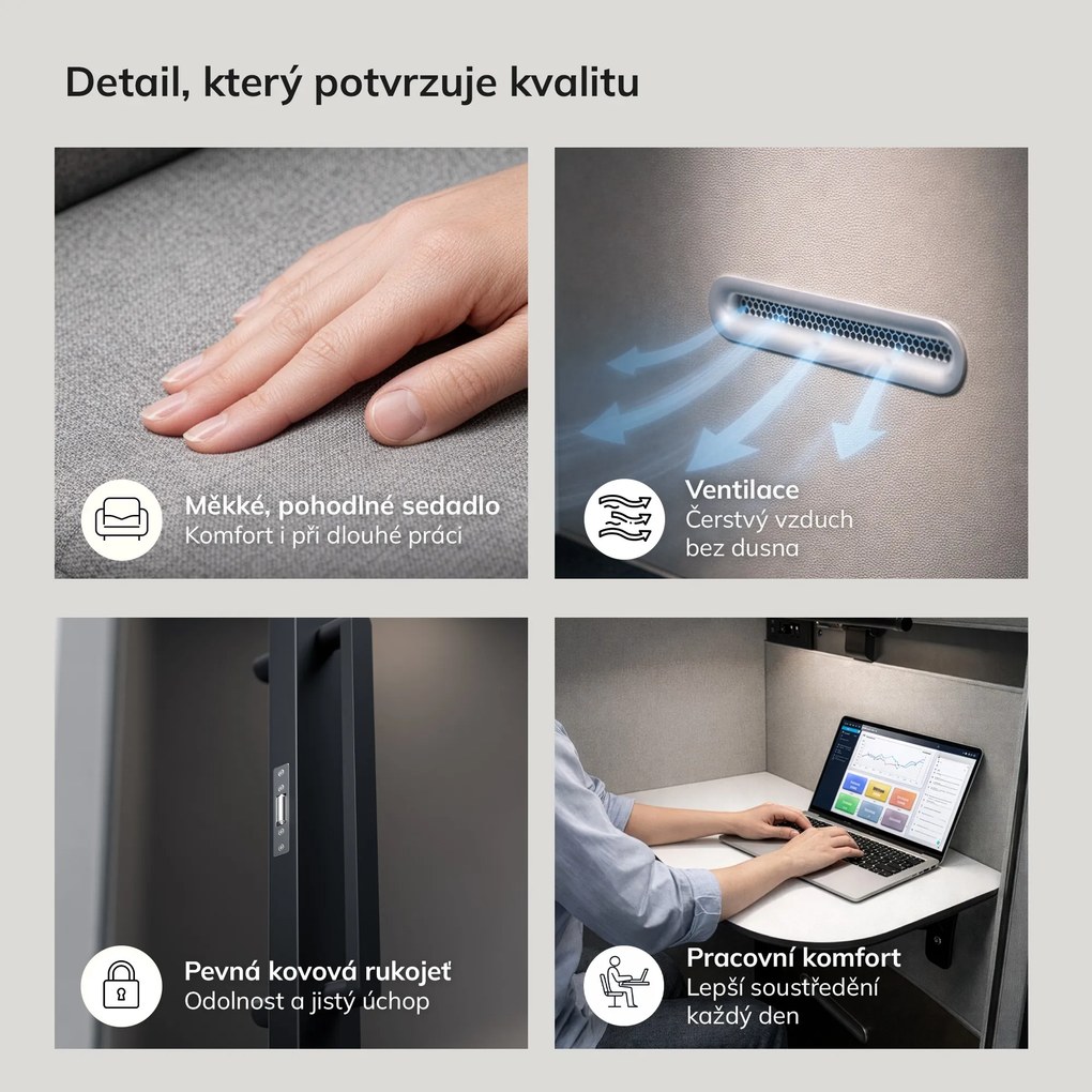 Akustická kancelářská budka pro 4 osoby, 2100x2200x1220 mm: INBOX