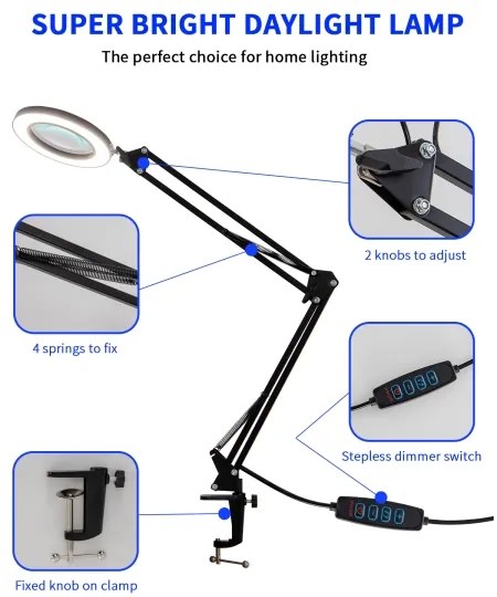 Brilagi - LED Stmívatelná stolní lampa s lupou LED/12W/5V 3000/4200/6000K černá