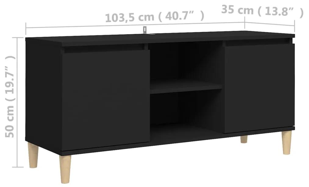 TV skříňka s nohami z masivního dřeva černá 103,5 x 35 x 50 cm - Default Title
