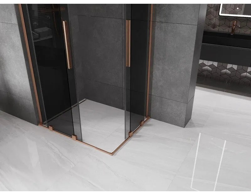 Mexen Velar L Duo, sprchový kout s posuvnými dveřmi 90 x 80 cm, 8mm šedé sklo, měděná matná, 871-090-080-02-43-65