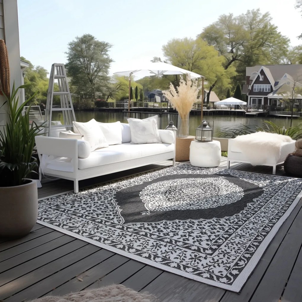 ELLE Decoration, Kusový koberec Gemini 106024 Black z kolekce Elle – na ven i na doma, 80x150, černobílá, chodba / předsíň