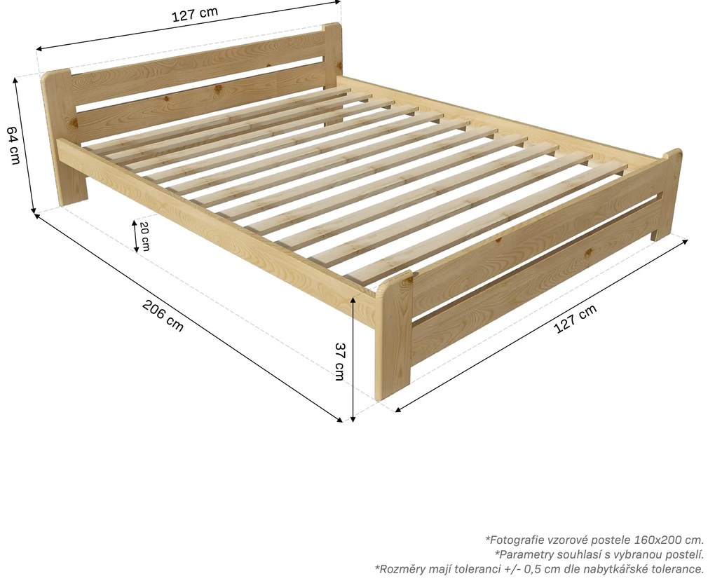 Maxi Postel z masivu Union 120 x 200 cm - barva Dub + matrace Medical