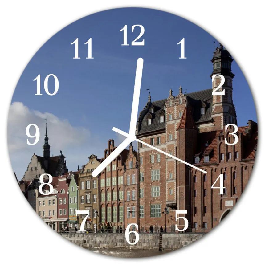 Skleněné hodiny kulaté Město Gdaňsk