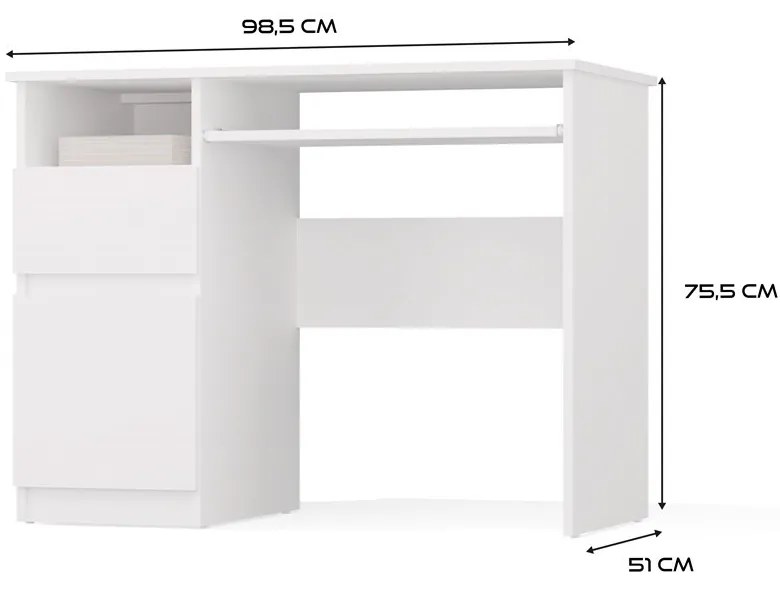 Psací stůl Porto 98 cm levý bílý