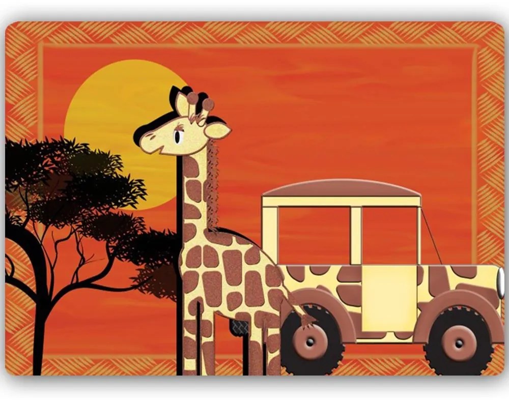CARO Kovový obraz - Giraffe And Car 60x40 cm