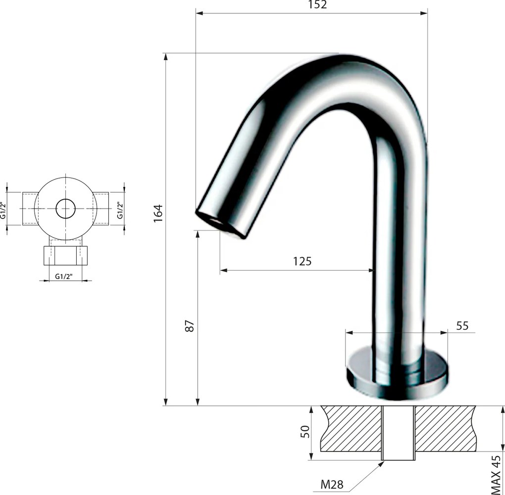 Sapho senzorová stojánková baterie 6V DC (4xAA) chrom PS342M