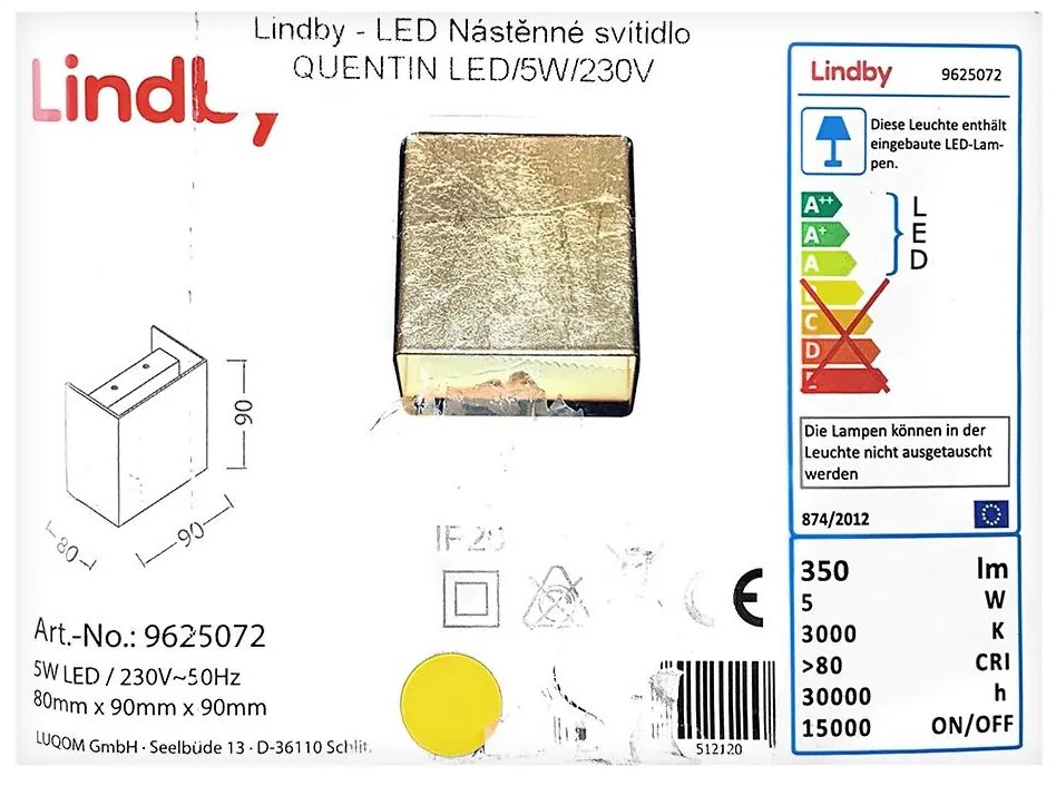 Lindby | Lindby - LED Nástěnné svítidlo QUENTIN LED/5W/230V | LW0185