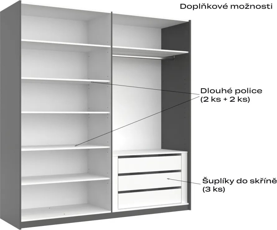 Skříň s posuvnými dveřmi 2,0x2,1m (Dveře Grafit/Zrcadlo) série N Dominika