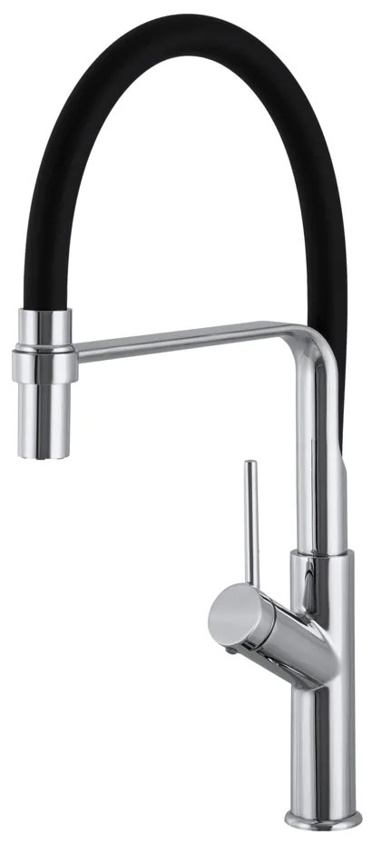 Gamma Venice, vysoká dřezová baterie s elastickým ramenem, h-465, černá matná-chromová, GMA-BVK-CH