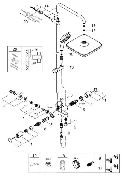 GROHE 269842431 - Sprchový systém VITALIO COMFORT 250 250 × 250 mm černá